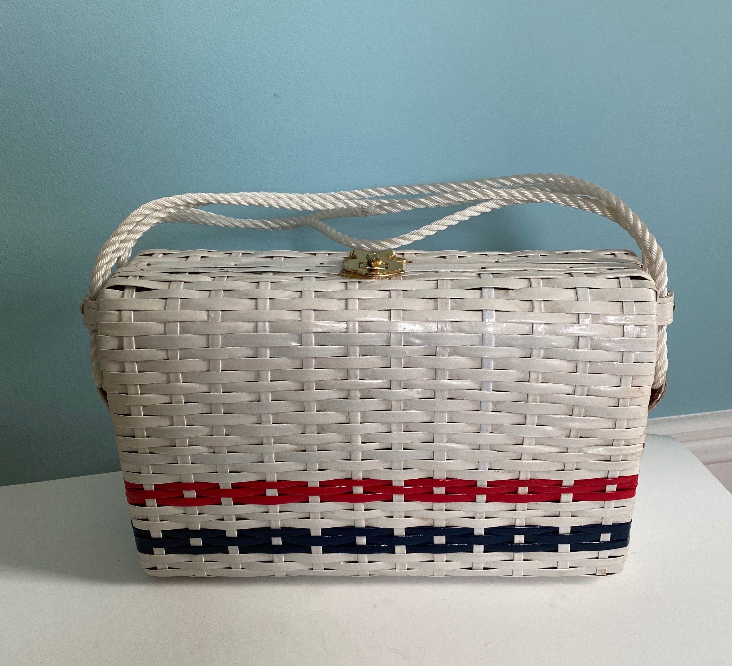 Cool 1960s Mod Red White & Blue Vinyl Rafia Wicker Made in - Etsy