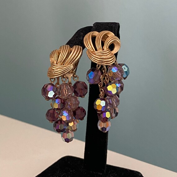 Glam Mid Century Gold & Dangling AB, Amethyst and Dar… - Gem Glam Mid Century Gold & Dangling AB, Amethyst and Dar… - Gem