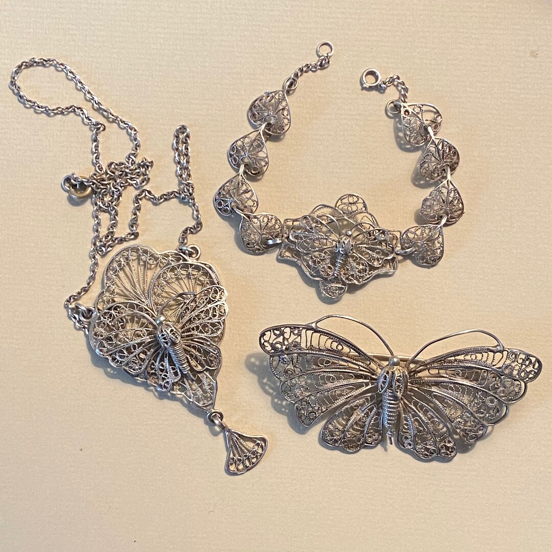 Antique Italian Silver Filigree Butterfly/moth Jewelry Set - Etsy