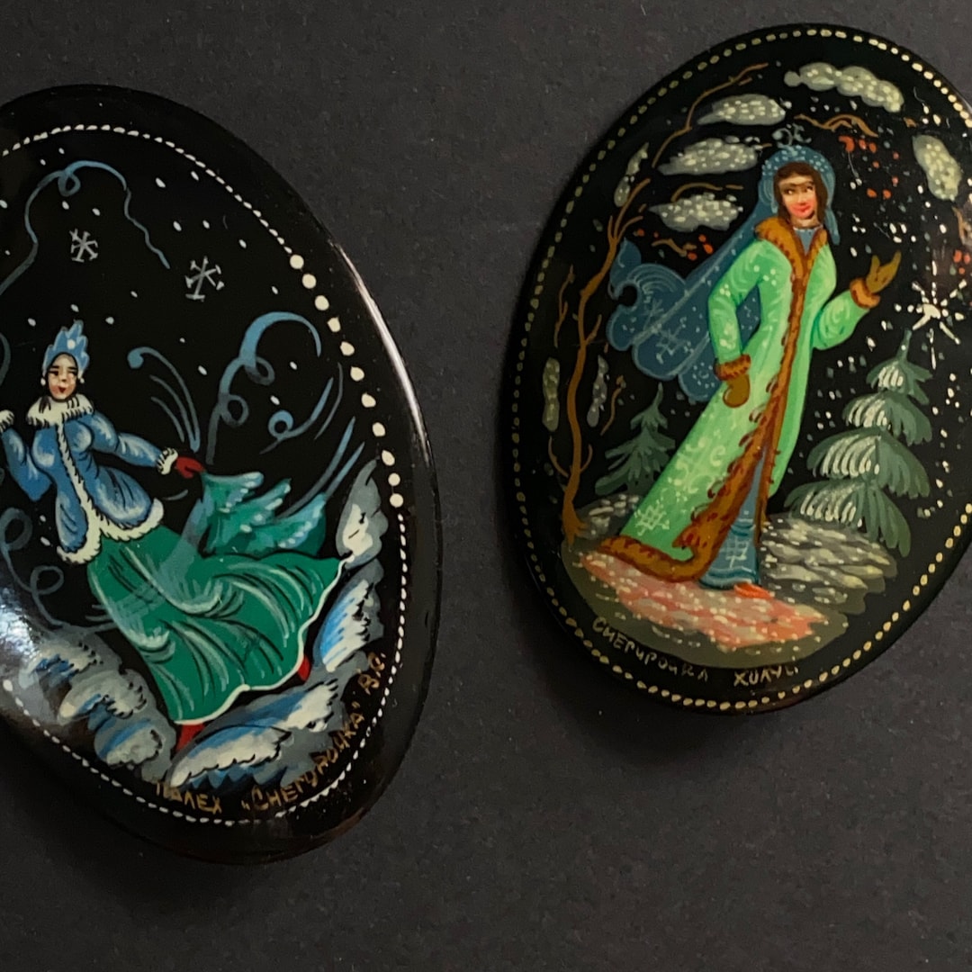 Set of Two Russian Hand Painted Lacquer Ware Snow Maiden Folk Tale ...
