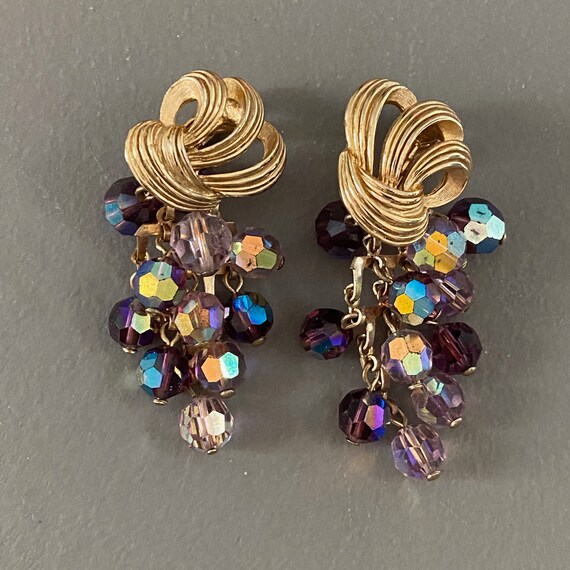Glam Mid Century Gold & Dangling AB, Amethyst and Dar… - Gem Glam Mid Century Gold & Dangling AB, Amethyst and Dar… - Gem