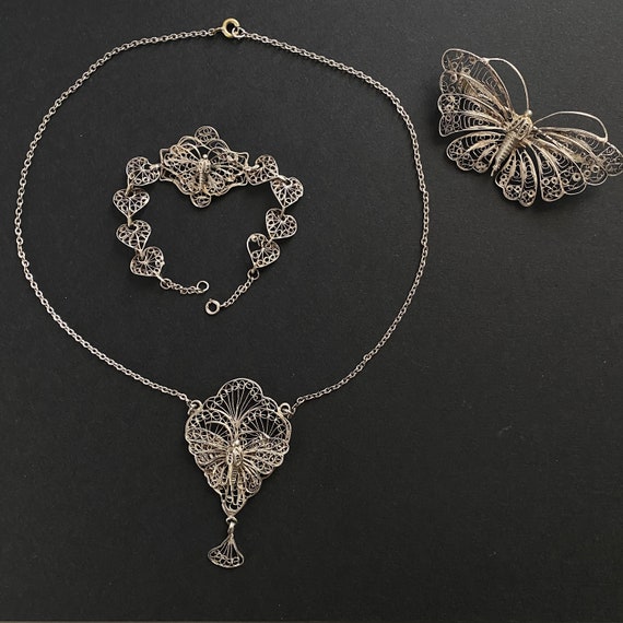Antique Italian Silver Filigree Butterfly/Moth Jewelr… - Gem