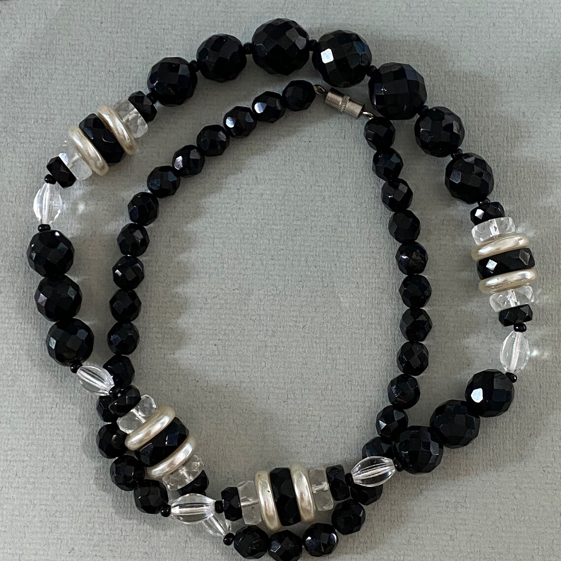 Art Deco French Jet Clear Glass & Mother of Pearl Bead Matinée - Etsy