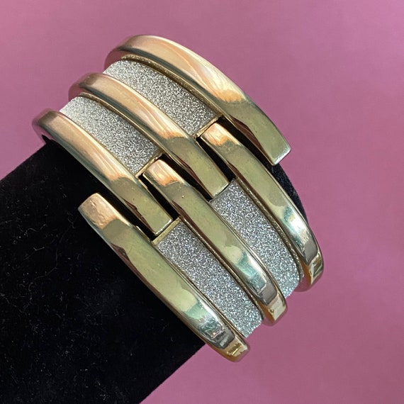 Modernist Yellow Gold & Silver Sparkle Clamper Bracel… - Gem