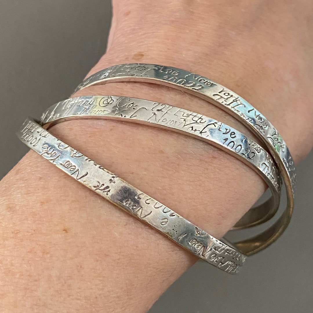 1997 TIFFANY & CO 925 Triple Interlocking Etched Bangle Bracelets - Etsy