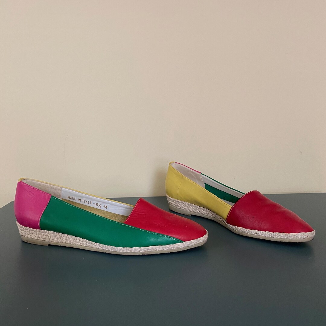 BALLY Made in Italy Vibrant Colour Block Leather Flat Slip-on Shoes ...