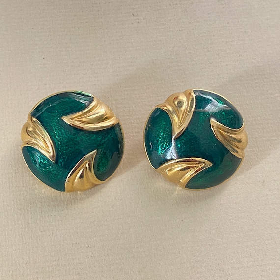 Elegant Gold Plated & Translucent Emerald Green Ename… - Gem