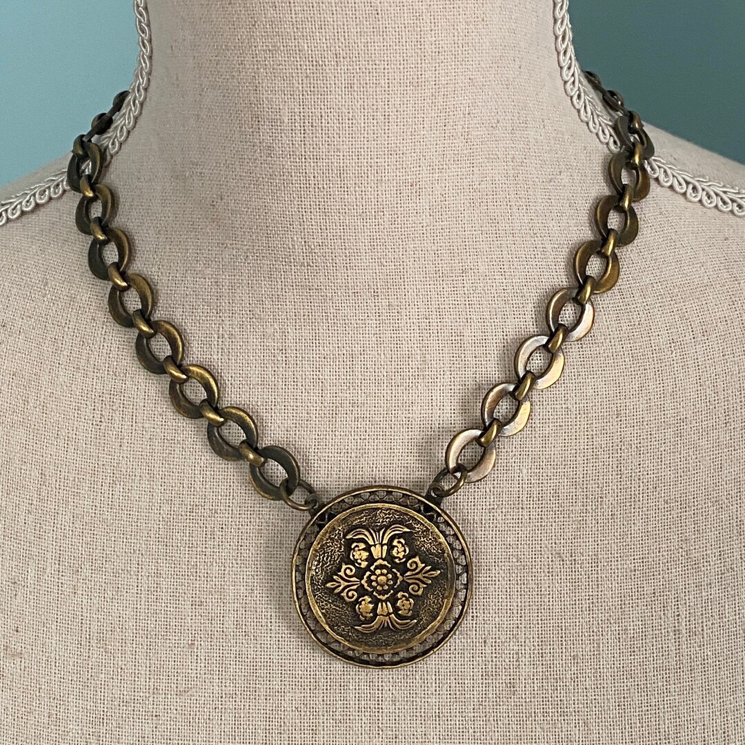 Superb KYOSE Mid Century Brass Medallion Pendant & Chain Necklace - Etsy