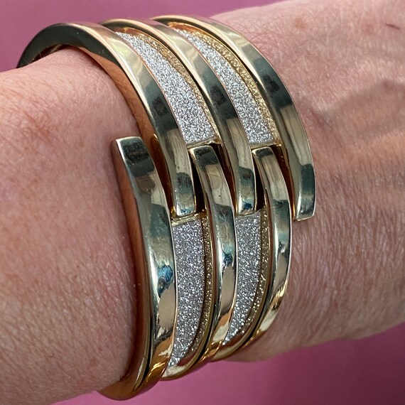 Modernist Yellow Gold & Silver Sparkle Clamper Bracel… - Gem