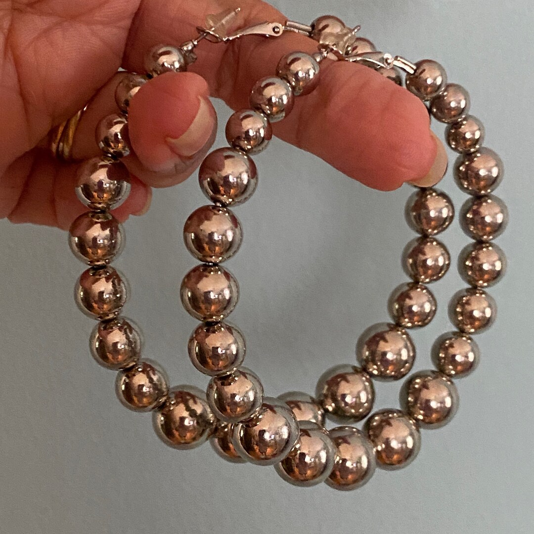 Very Cool Massive Disco Style Silver Tone Graduated Mirror Ball Hoop ...