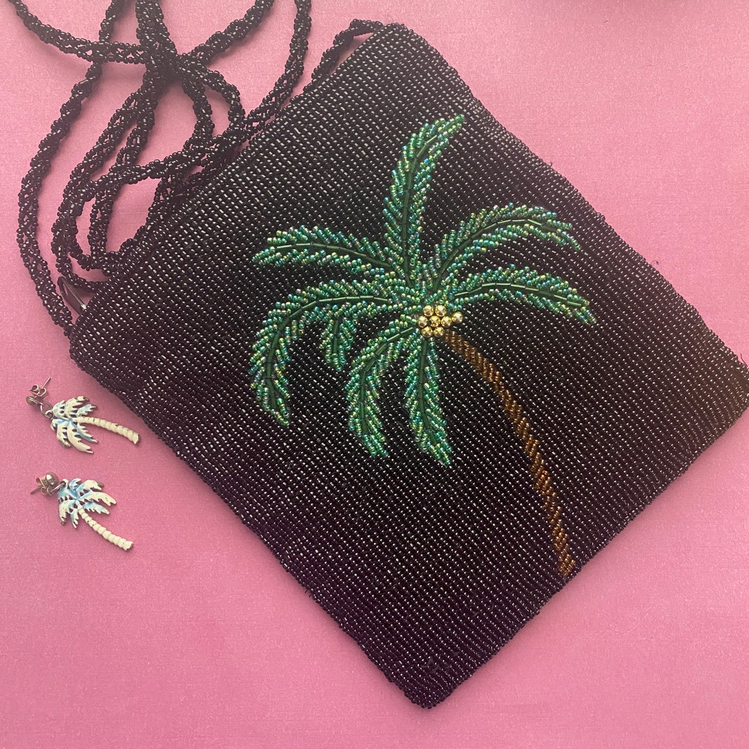 Signed ERMO Nifty Beaded Palm-tree-decorated Cross Body Bag & Dangling ...