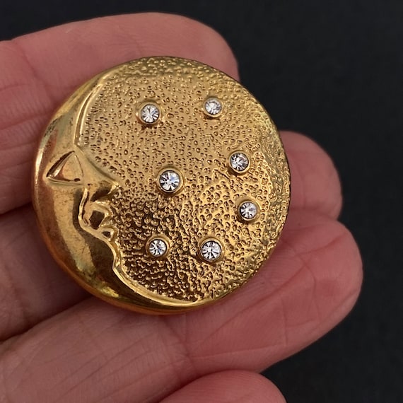 Whimsical BUTLER Moon & Stars Brooch / Earring Set - Gem