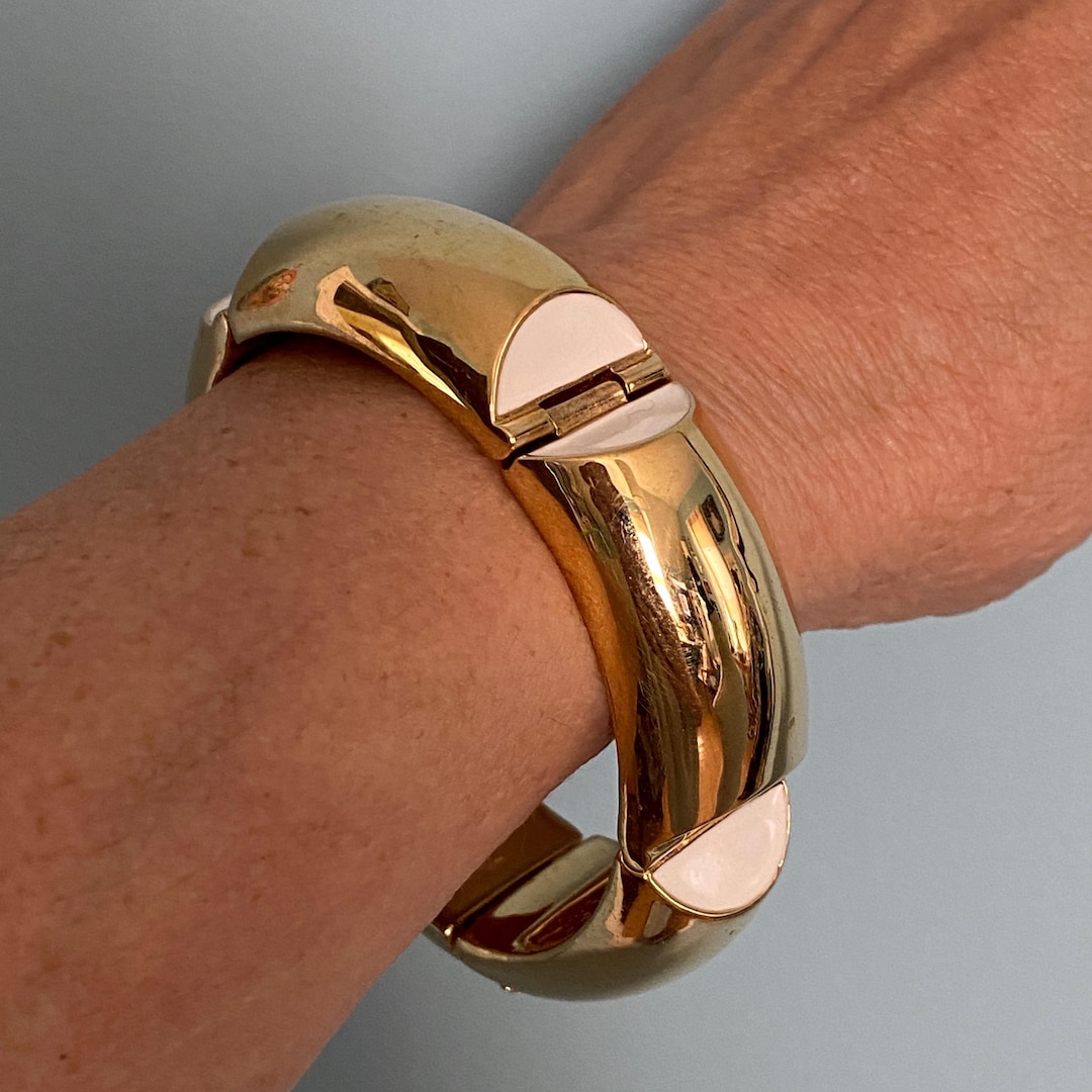 Superb Chunky RLL Ralph Lauren Gold Plate & White Enamel Link Bracelet ...