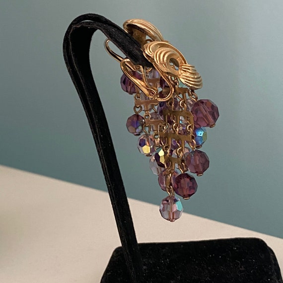 Glam Mid Century Gold & Dangling AB, Amethyst and Dar… - Gem Glam Mid Century Gold & Dangling AB, Amethyst and Dar… - Gem