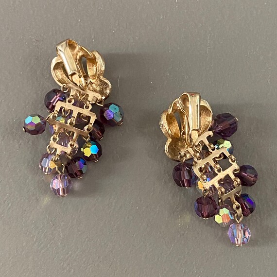 Glam Mid Century Gold & Dangling AB, Amethyst and Dar… - Gem Glam Mid Century Gold & Dangling AB, Amethyst and Dar… - Gem