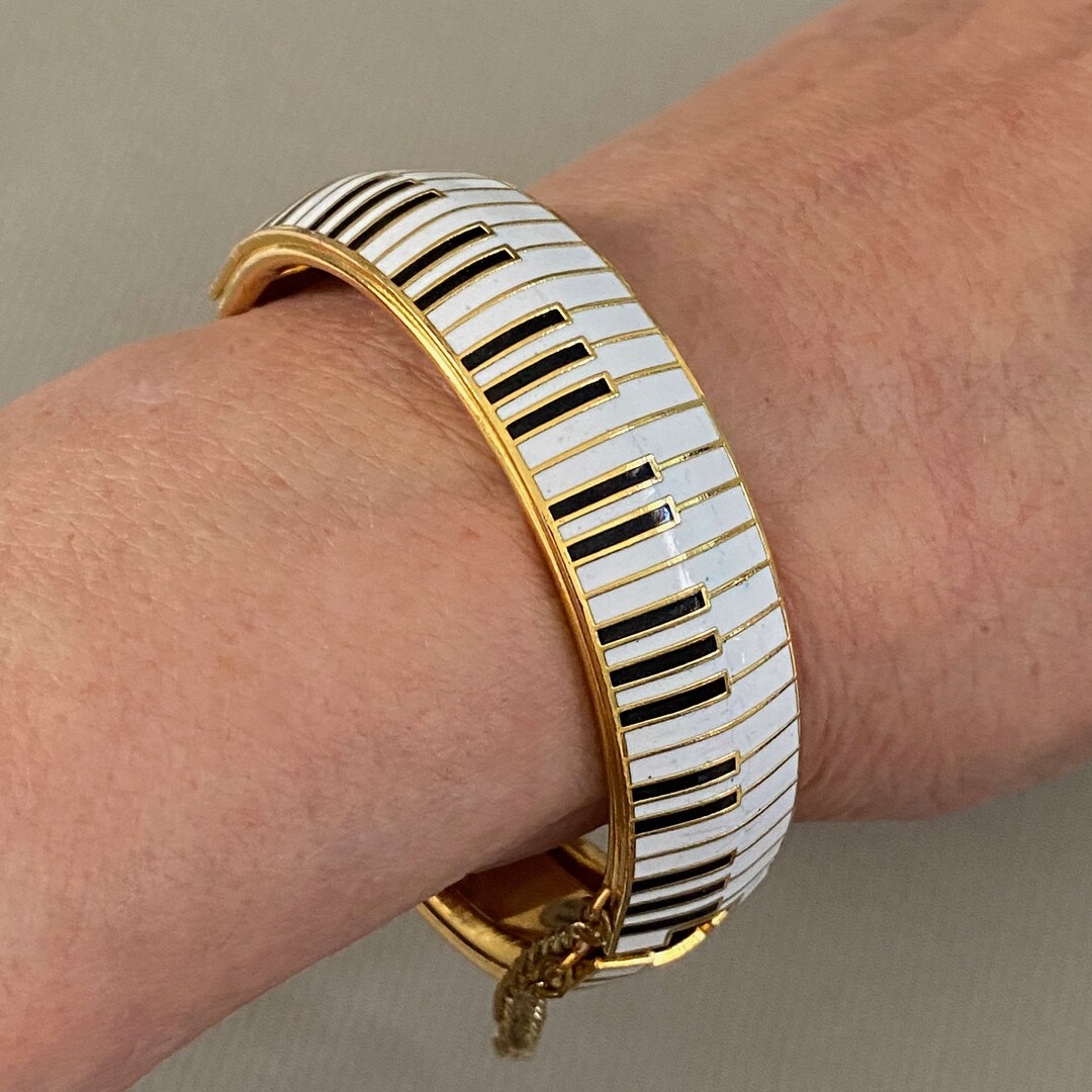 Rare ALBERT ELOVITZ Piano Keys/ Keyboard Black & White Enamel on Gold ...