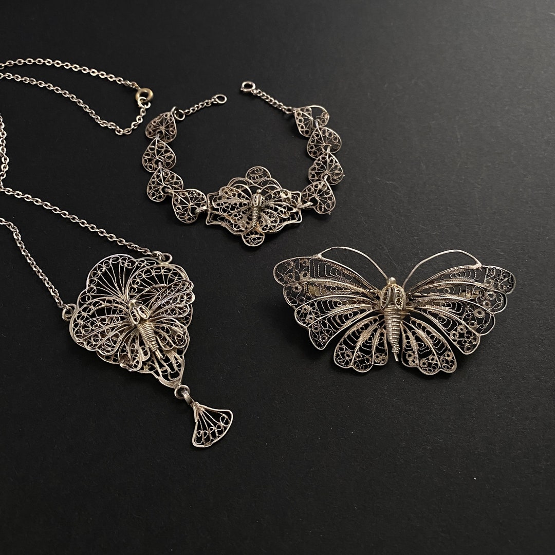 Antique Italian Silver Filigree Butterfly/moth Jewelry Set - Etsy