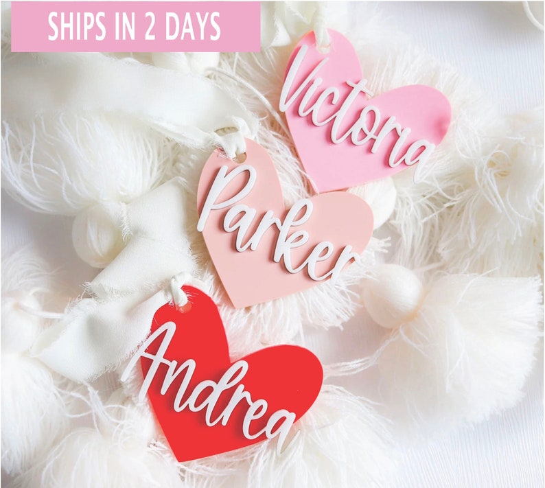 Valentines Name Tag, Valentine's Day Name Tags, Acrylic Heart Name Tags ...