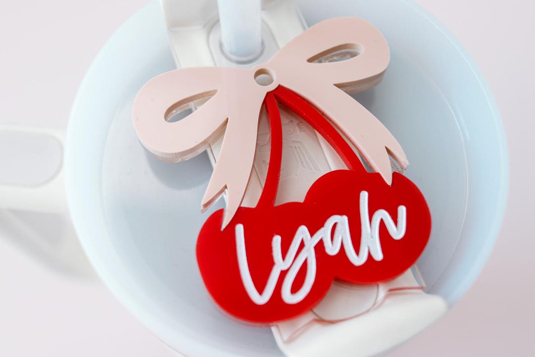 Cherry Bow Name Tags, Day Cherry Heart Tag, Personalized Day Name Tag ...