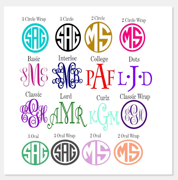 Monogram Sticker Vinyl Decal Personalized Monogrammed Initials Etsy