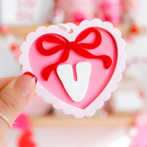 Personalized Bow Name Tag, Valentines Bow Tag, Backpack Heart Tag, Bow ...