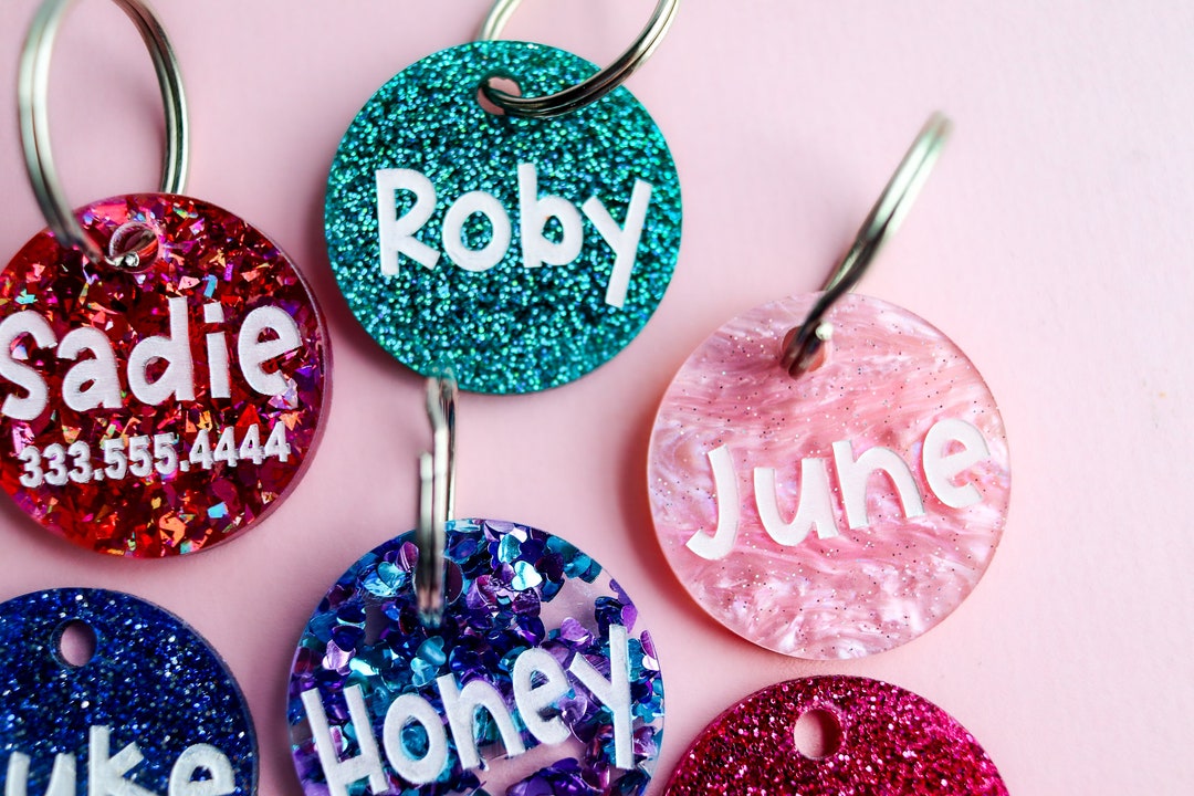 Sparkle Glitter Acrylic Pet ID Tags, Custom Pet Tag, Glitter Pet Tag ...