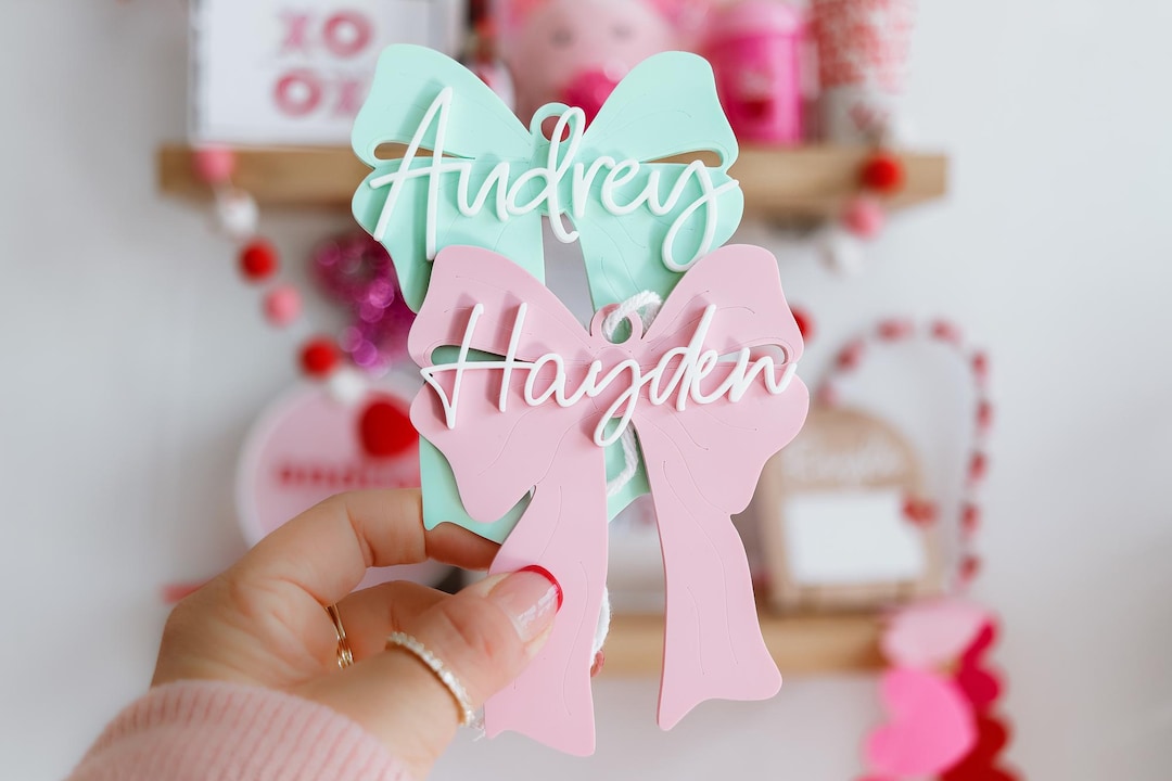 Bow Name Tag, Bow Charm, Bow Name Tag, Valentines Name Tag, Valentines ...
