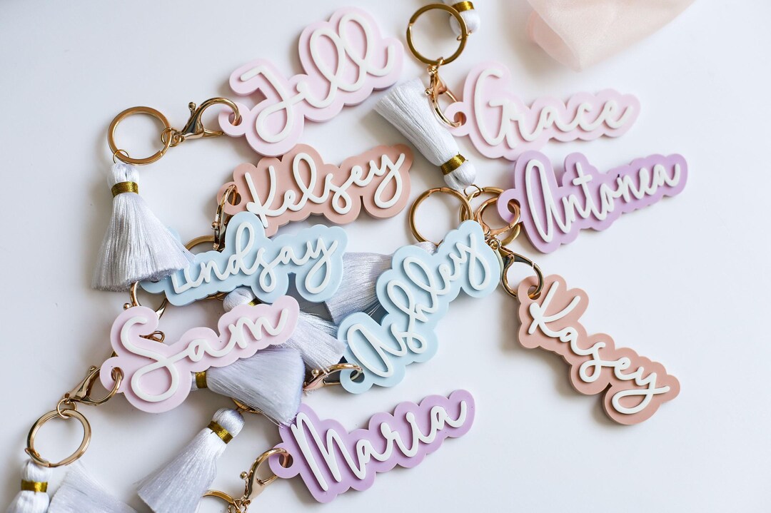Personalized Keychain for Woman, Bridesmaid Keychain, Custom Name Tag ...