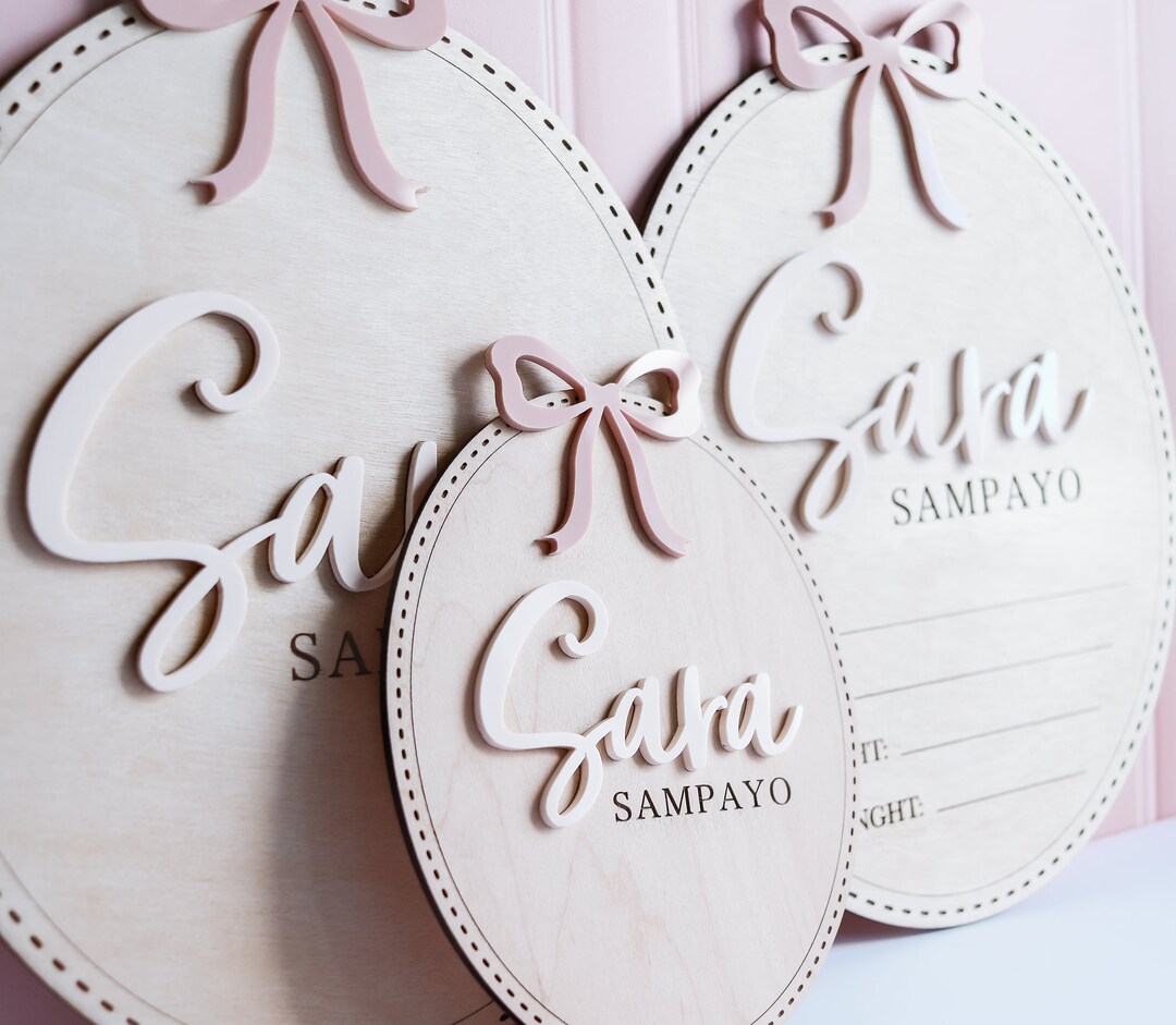 Bow Baby Birth Stat Sign Baby Girl Announcement Sign With Bow Acrylic ...