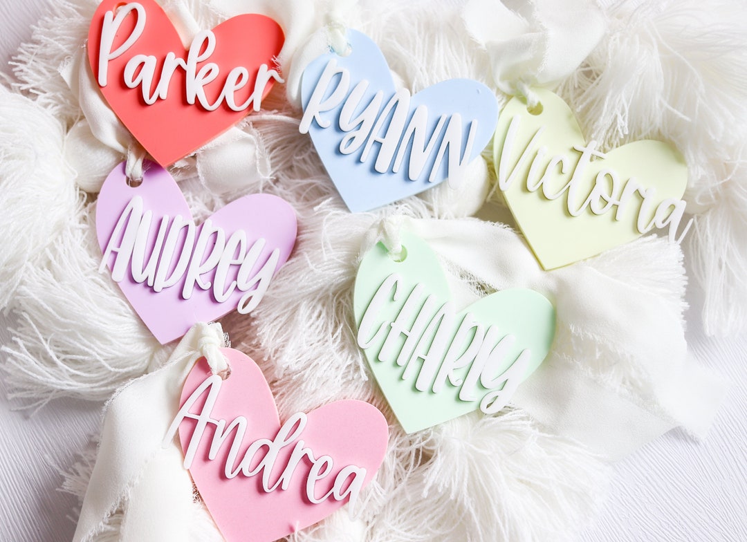 Valentines Name Tag, Valentines Heart Name Tags, Acrylic Heart Name ...