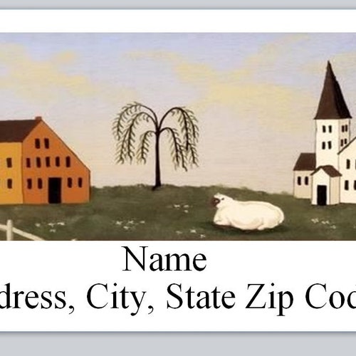 30 Personal Address Labels Primitive Country Side Church House - Etsy