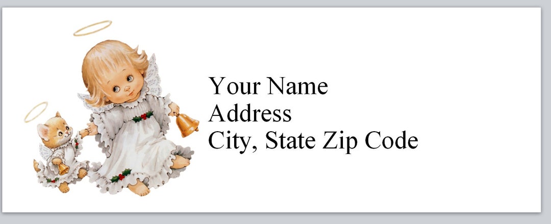 30 Personal Address Labels Christmas Baby Angel With a Kitten Cat (bx ...