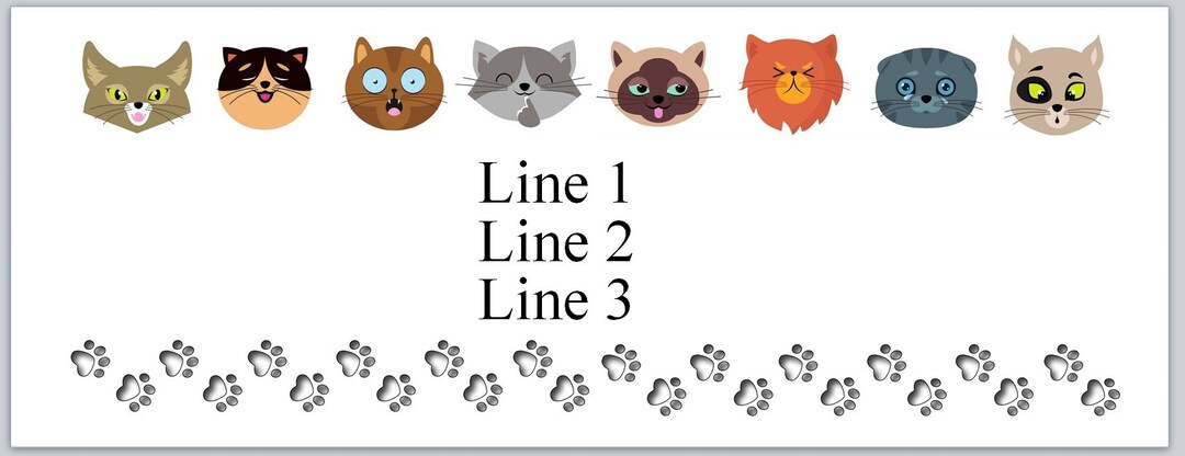 30 Personal Address Labels Cute Cat Faces With Paw Prints Border (jx ...