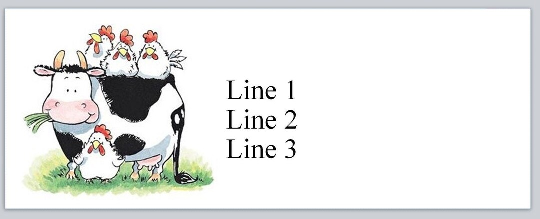 30 Personal Address Labels Country Farm Cartoon Cow With Chickens (jx ...