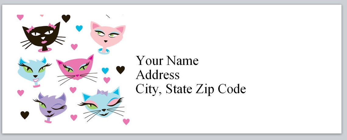 30 Personal Address Labels Cute Cartoon Cat Faces (bx 199) - Etsy