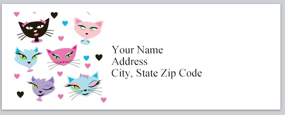 30 Personal Address Labels Cute Cartoon Cat Faces bx 199 | Etsy
