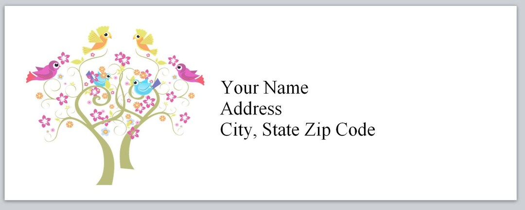 30 Personal Address Labels Cute Cartoon Birds Around a Tree (bx 284) - Etsy