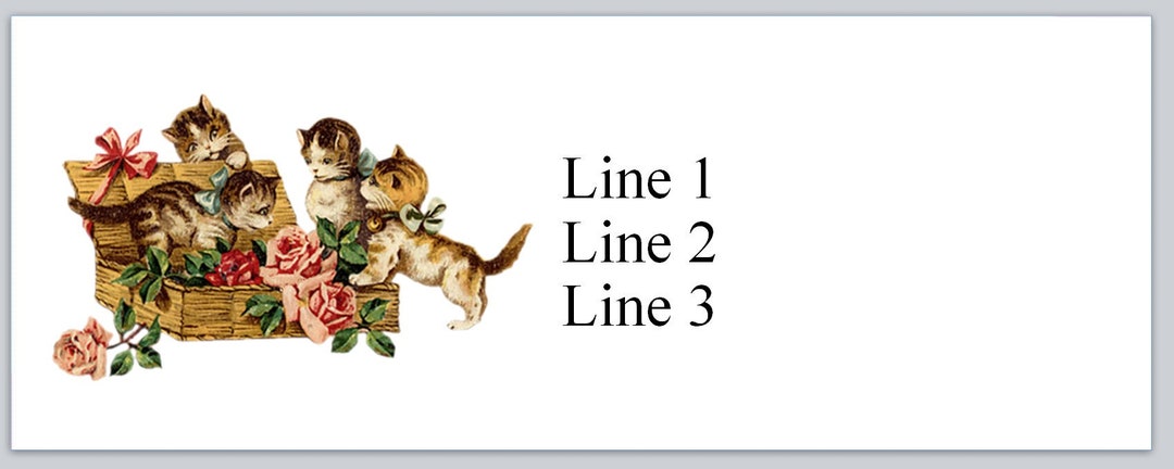 30 Personal Address Labels Kittens Cats Playing in a Basket of Flowers ...