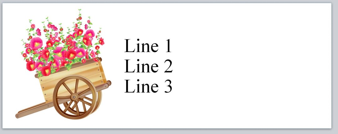 30 Personal Address Labels Primitive Country Flowers in Wheelbarrow (jx ...