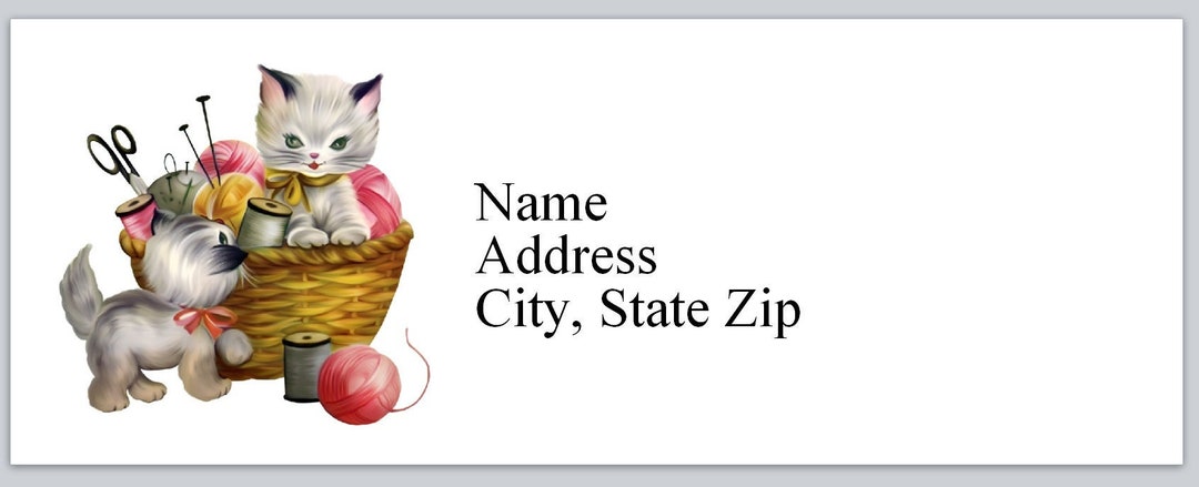 30 Personal Address Labels Kittens Playing With A Sewing Basket (bx 348 ...