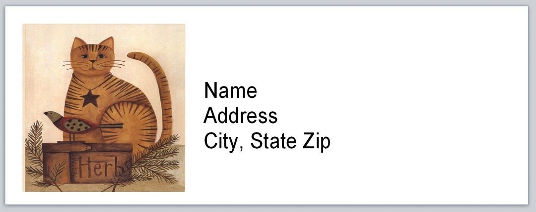 30 Personal Address Labels Primitive Country Cartoon Cat Crow (bx 585 ...