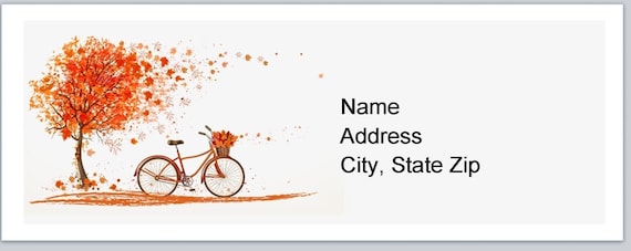 30 Personal Address Labels Fall Autumn Blowing Leaves Bicycle - Etsy