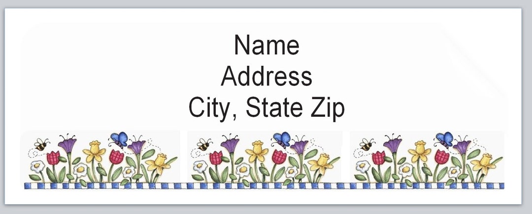 30 Personal Address Labels Primitive Country Flowers and Bumblebees (bx ...