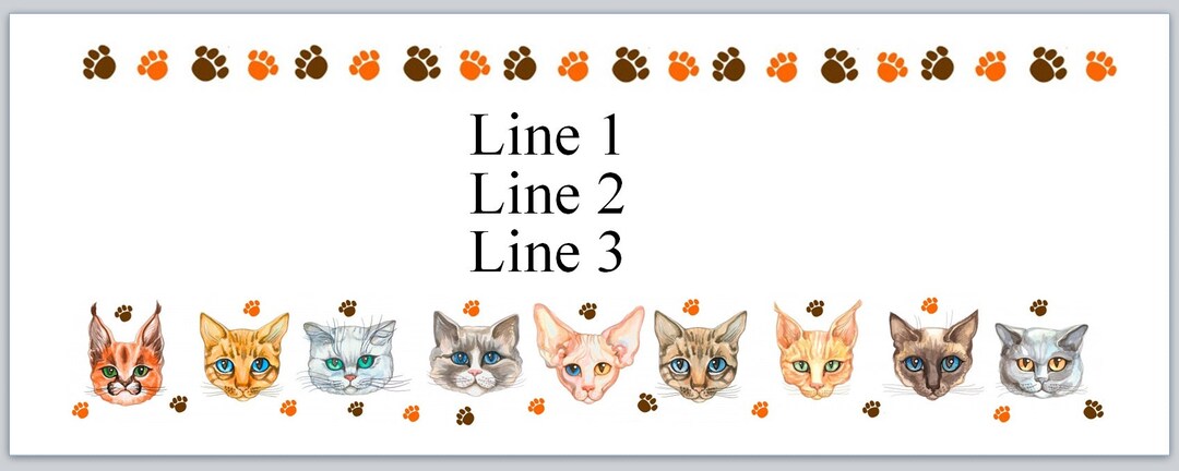 30 Personal Address Labels Cute Cat Faces With Paw Prints Border (jx ...