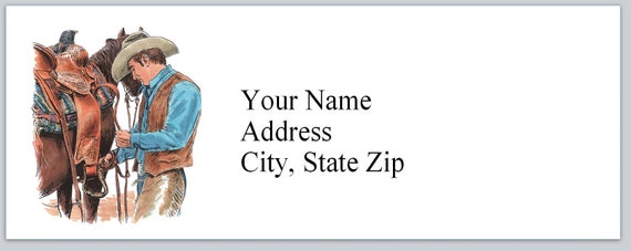 30 Personal Address Labels Western Cowboy With Horse p 98 | Etsy