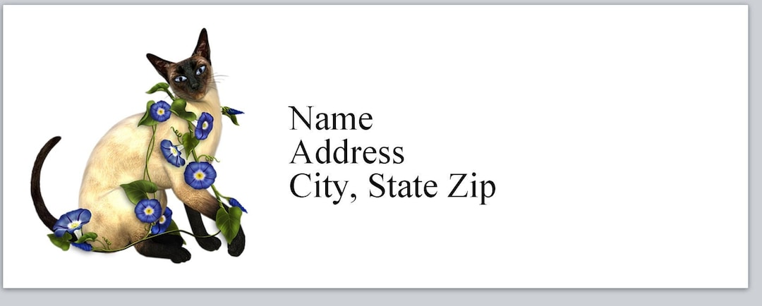 30 Personal Address Labels Siamese Cat With Blue Flowers (bx 343) - Etsy