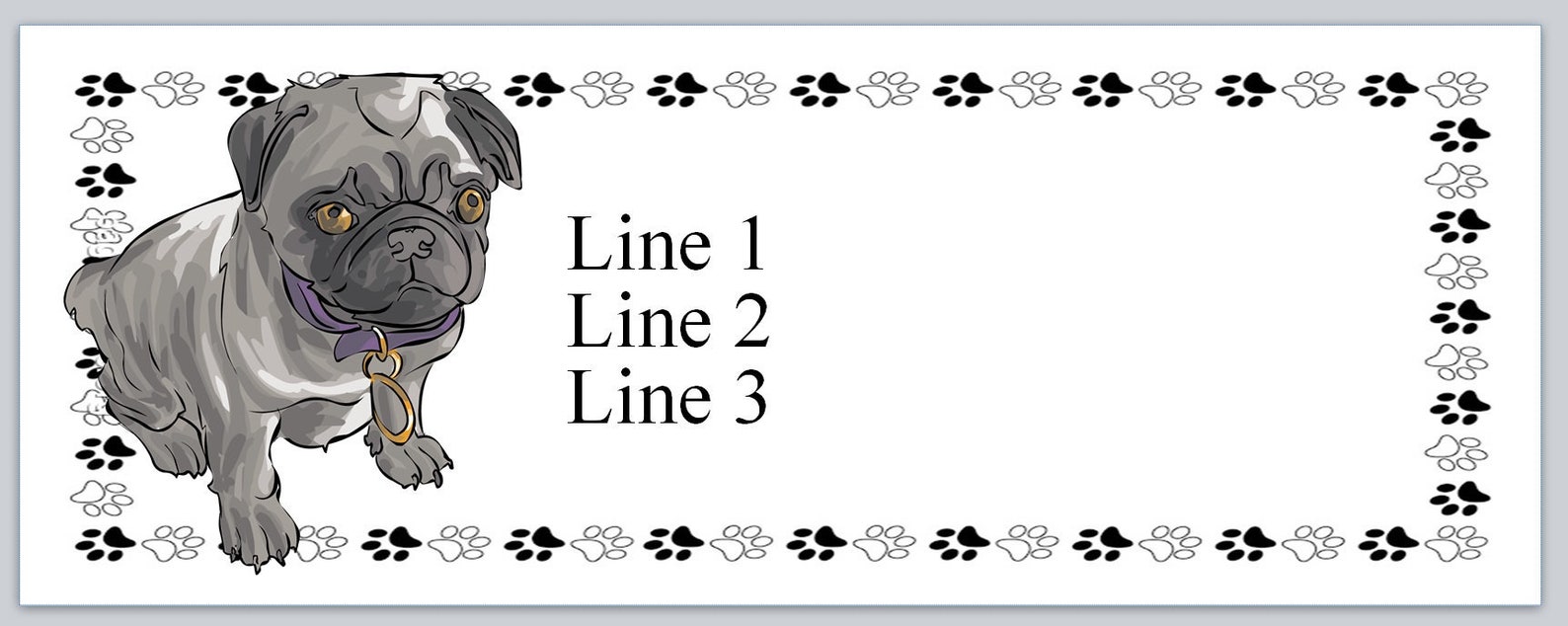30 Personal Address Labels Cute Pug With Paw Prints Border (jx 530) - Etsy