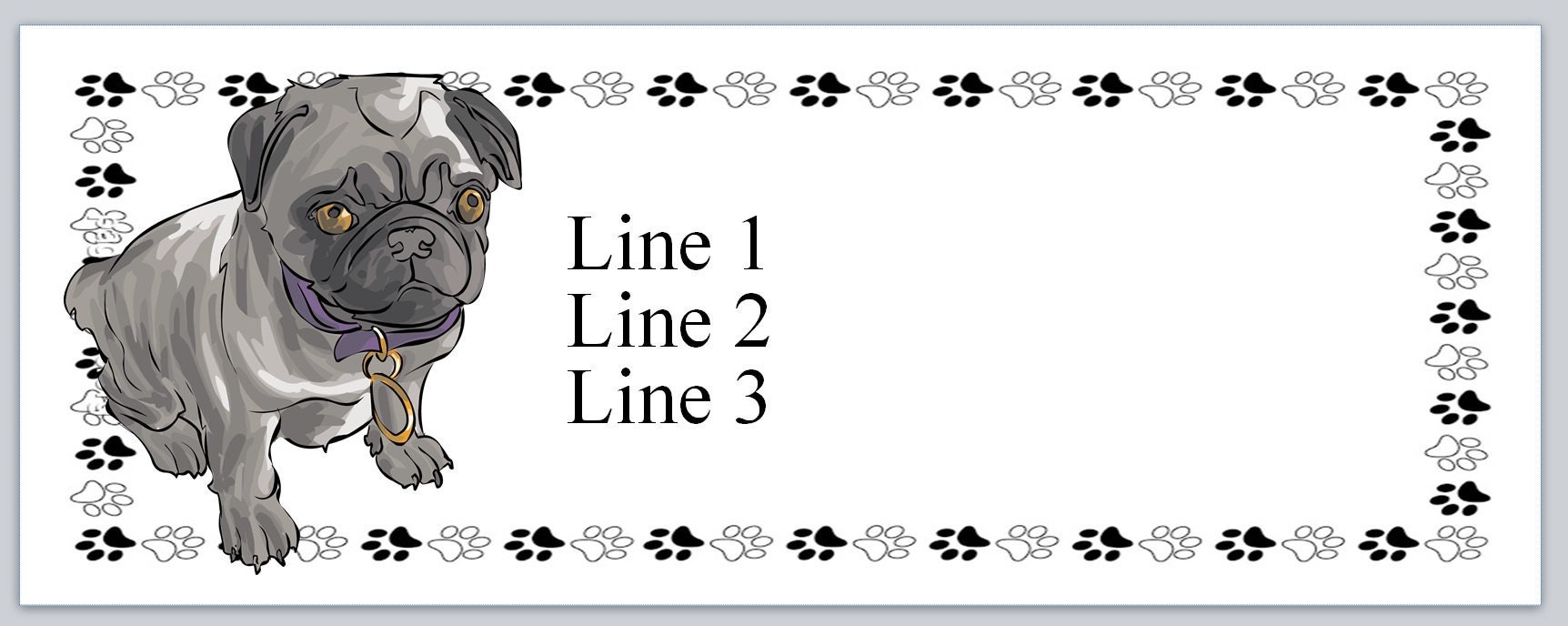 30 Personal Address Labels Cute Pug With Paw Prints Border (jx 530) - Etsy