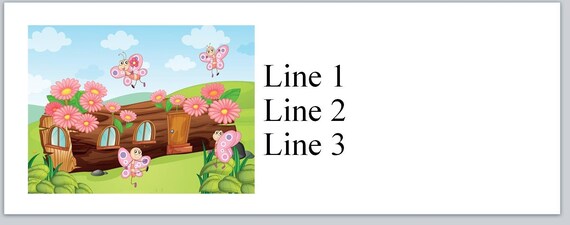 30 Personal Address Labels Cartoon House With Butterflies jx | Etsy