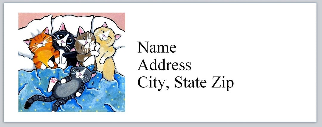 30 Personal Address Labels Cartoon Cats on Bed (bx 783) - Etsy
